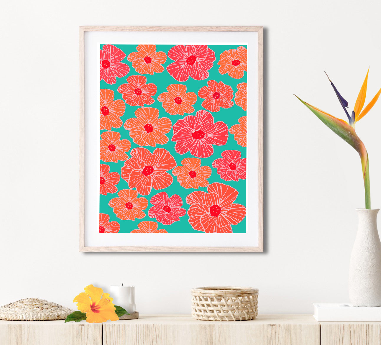 Retro Hau Matted Print – Paradise Now Hawaiʻi